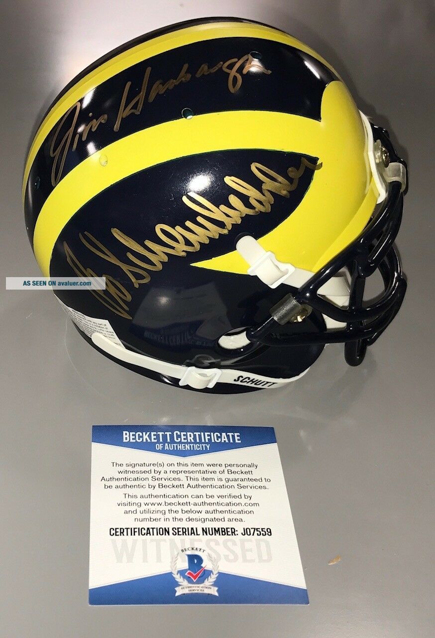 JIM HARBAUGH BO SCHEMBECHLER SIGNED MICHIGAN WOLVERINES MINI HELMET ...