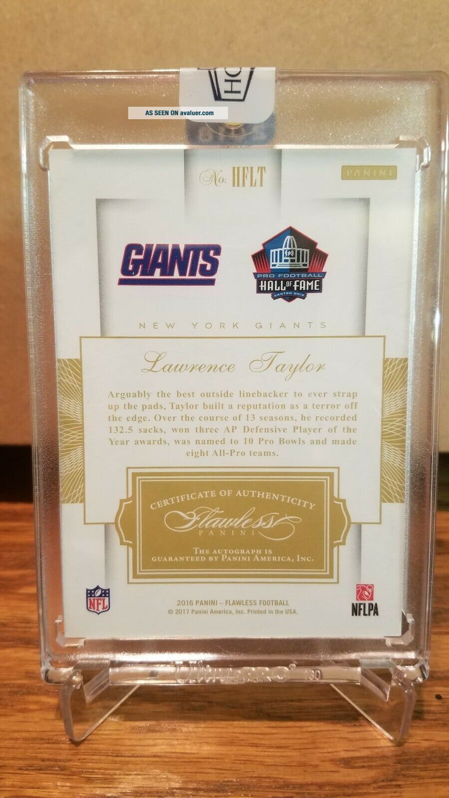 2018 NFL Honors Flawless Lawrence Taylor RUBY Autograph On Card 2/2 ...