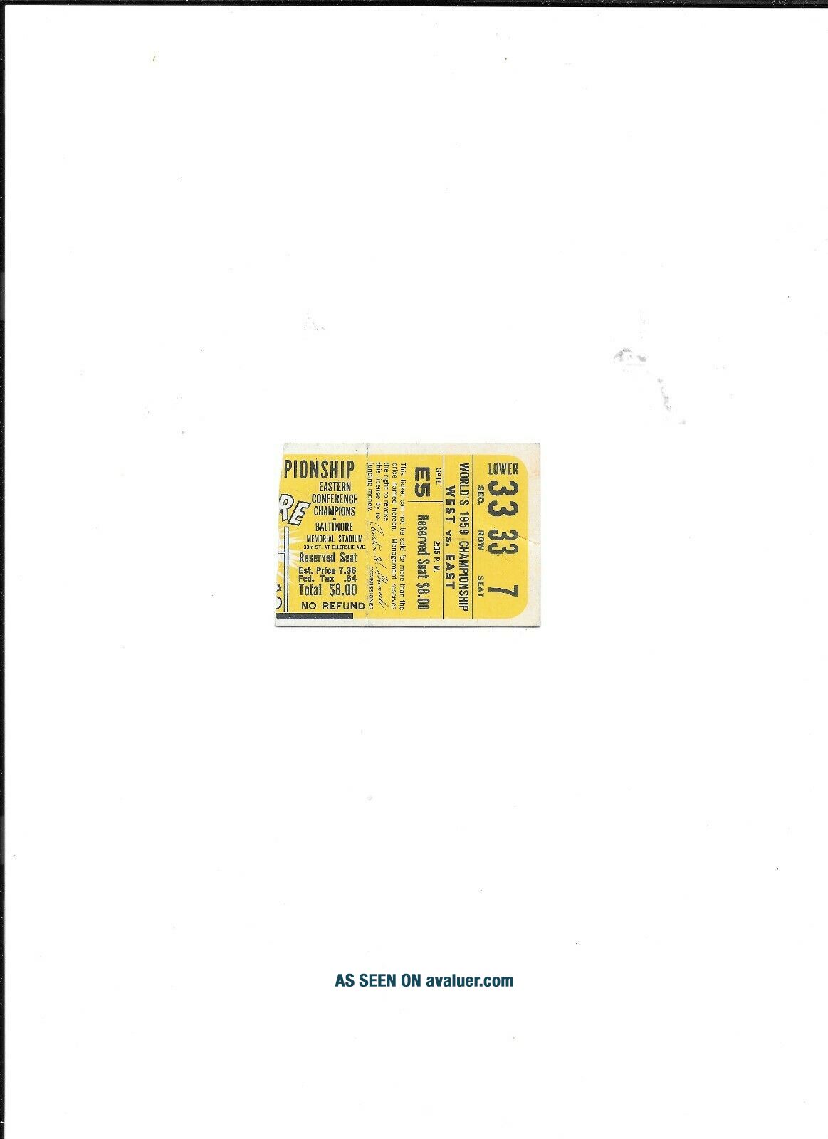 1959 NFL Championship Game Ticket Baltimore Colts V York Giants | #5419152