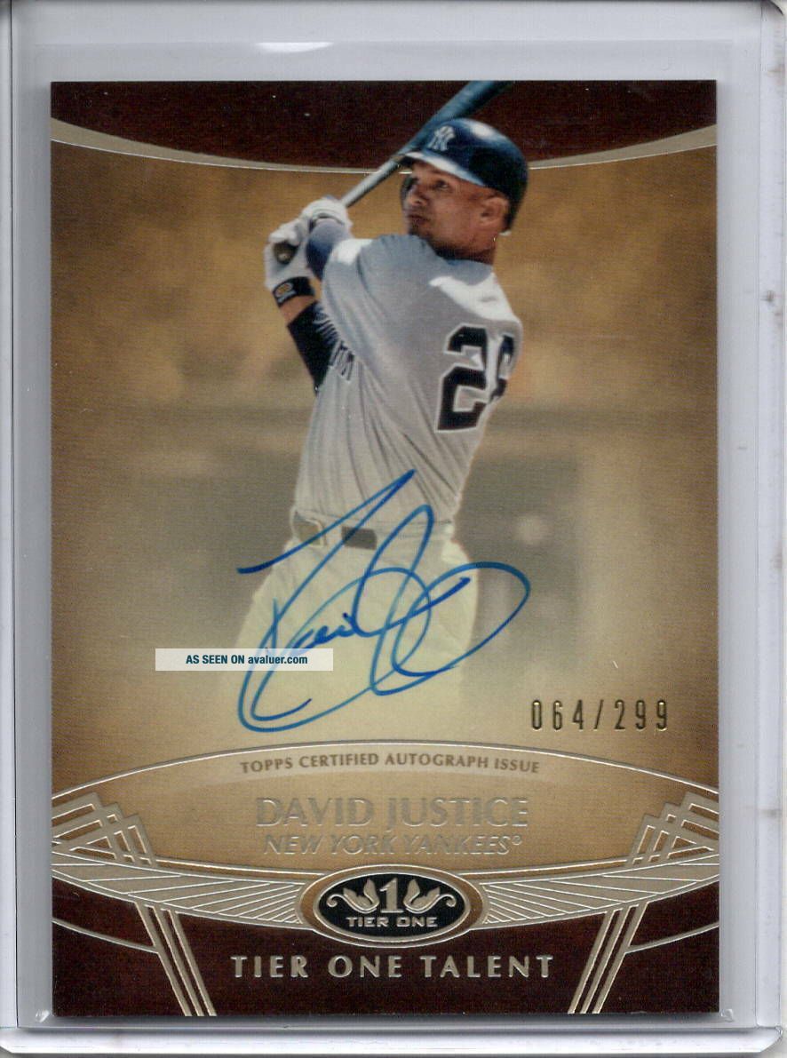 DAVID JUSTICE AUTO /299 2019 TOPPS TIER ONE TALENT ON CARD AUTOGRAPH SP ...