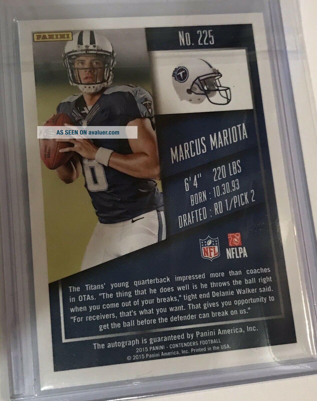 2015 Panini Contenders Football Marcus Mariota On Card Auto (Blue Ink ...