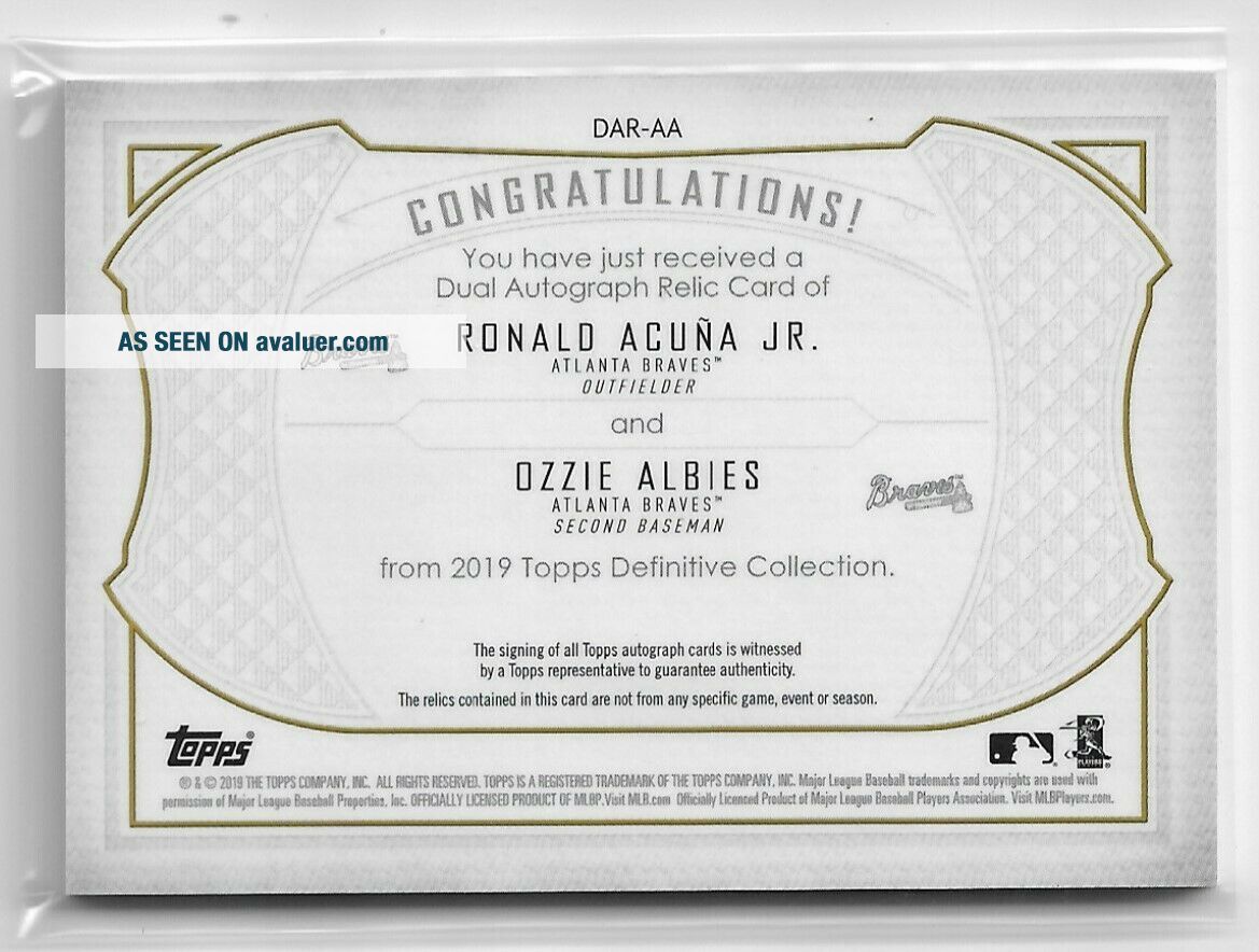 2019 Topps Definitive Ronald Acuna Ozzie Albies Dual Patch Auto Red 1/1 ...
