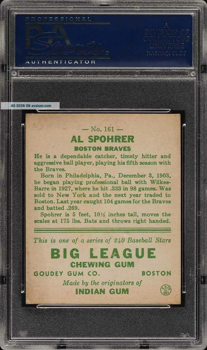 1933 Goudey Al Spohrer 161 PSA 6 EXMT (PWCC) | #5582498