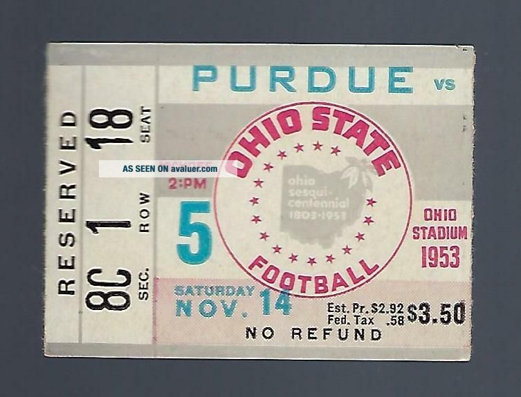 1953 NCAA PURDUE BOILERMAKERS @ OHIO STATE BUCKEYES FOOTBALL TICKET ...