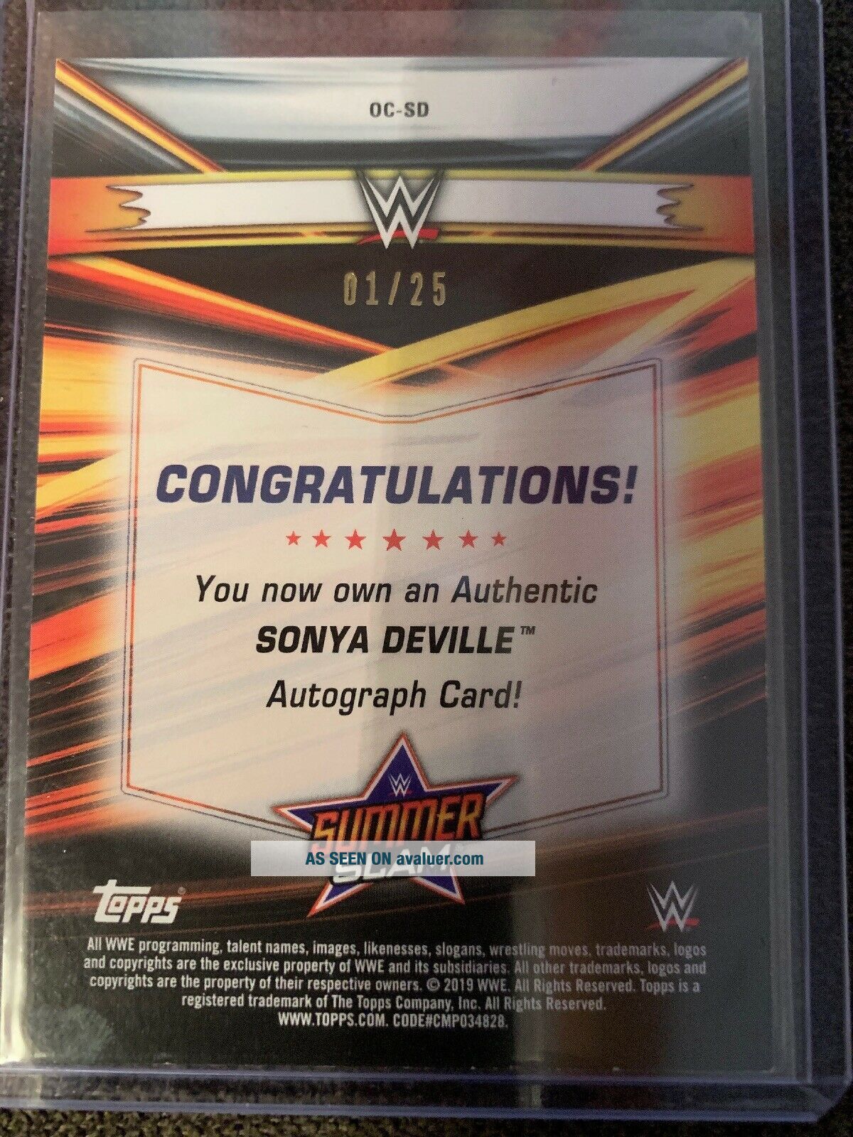 2019 Topps Wwe Summer Slam Sonya Deville Auto On Card SSP 1/25 | #5577638