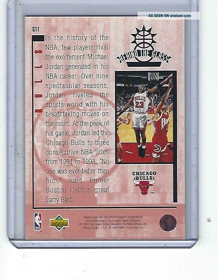 1994 MICHAEL JORDAN UPPER DECK BEHIND THE GLASS RED FOIL G11 NO ...