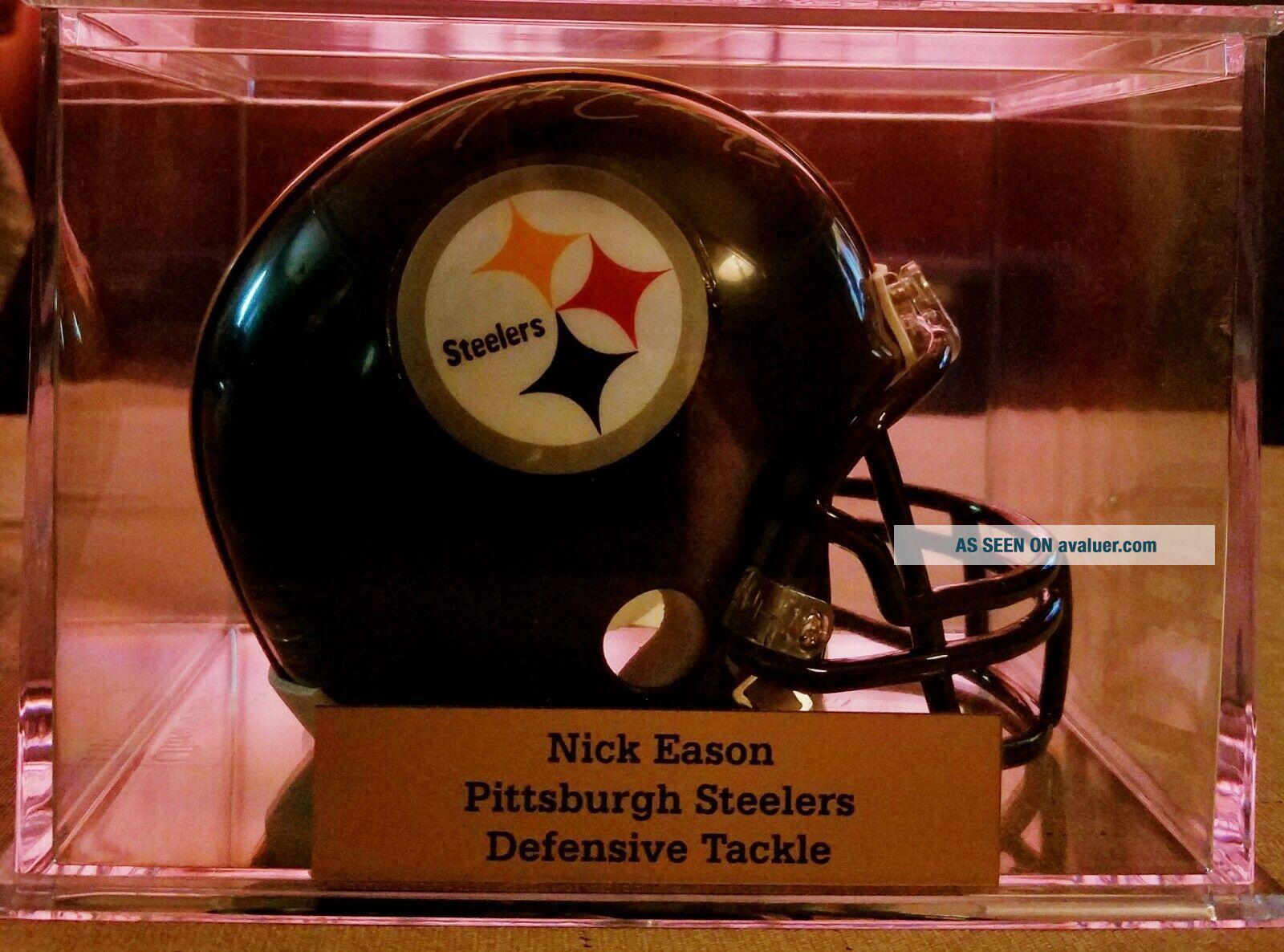 Nick Eason NFL Autograph Mini Helmet W/ Nameplate & Cube Steelers ...
