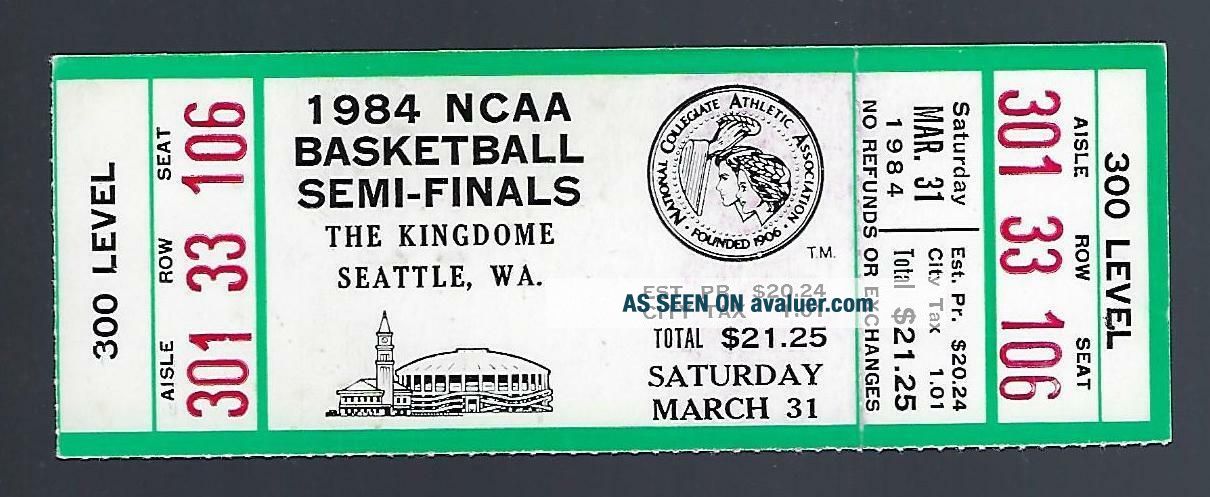 1984 NCAA BASKETBALL CHAMPIONSHIP FINAL FOUR FULL TICKET GEORGETOWN ...
