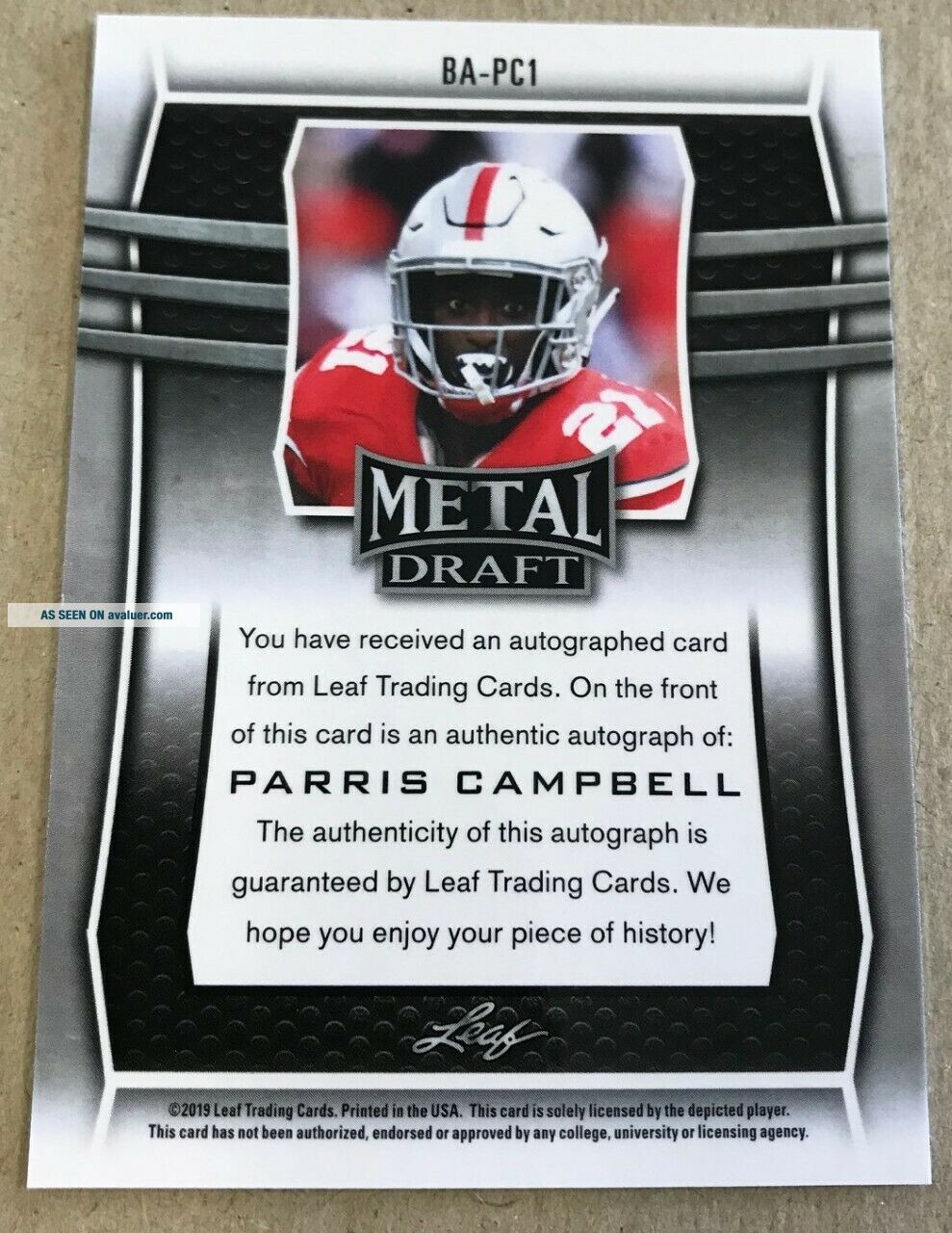 PARRIS CAMPBELL 2019 Leaf Metal Draft AUTOGRAPH On Card AUTO Ohio State ...