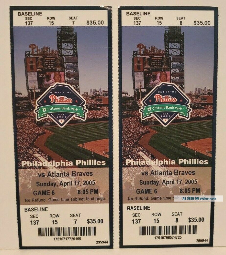 PHILADELPHIA PHILLIES BASEBALL TICKET STUBS 2005 SEASON CITIZENS BANK ...