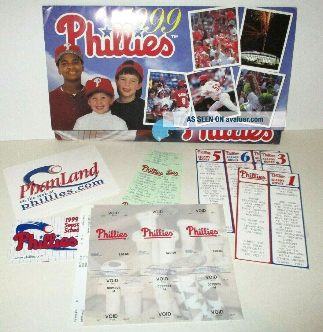 PHILADELPHIA PHILLIES BASEBALL 1999 SEASON TICKET PORTFOLIO VETERAN ...