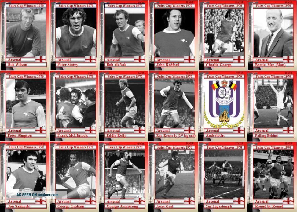 Arsenal 1970 UEFA Fairs Cup Winners Football Trading Cards | #5700696