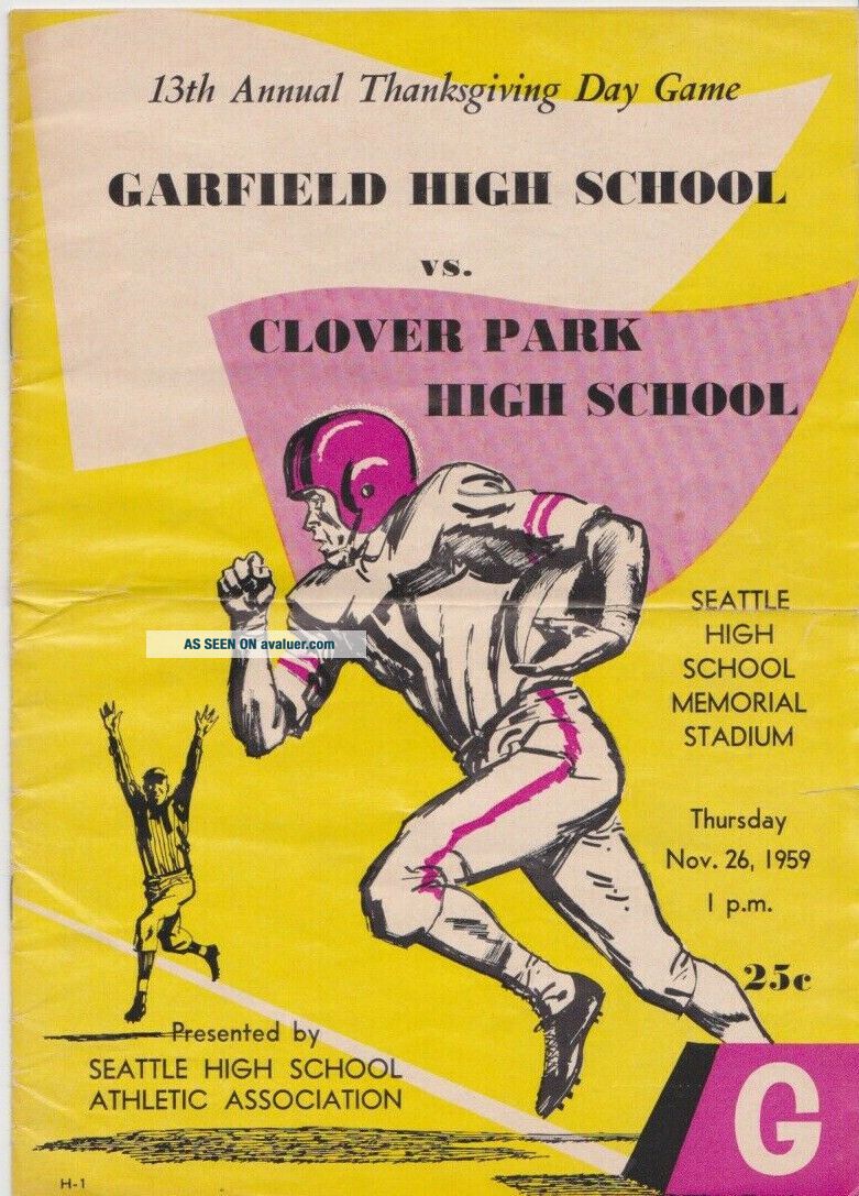 Seattle Washington 1959 Garfield High School Football Program Leon ...