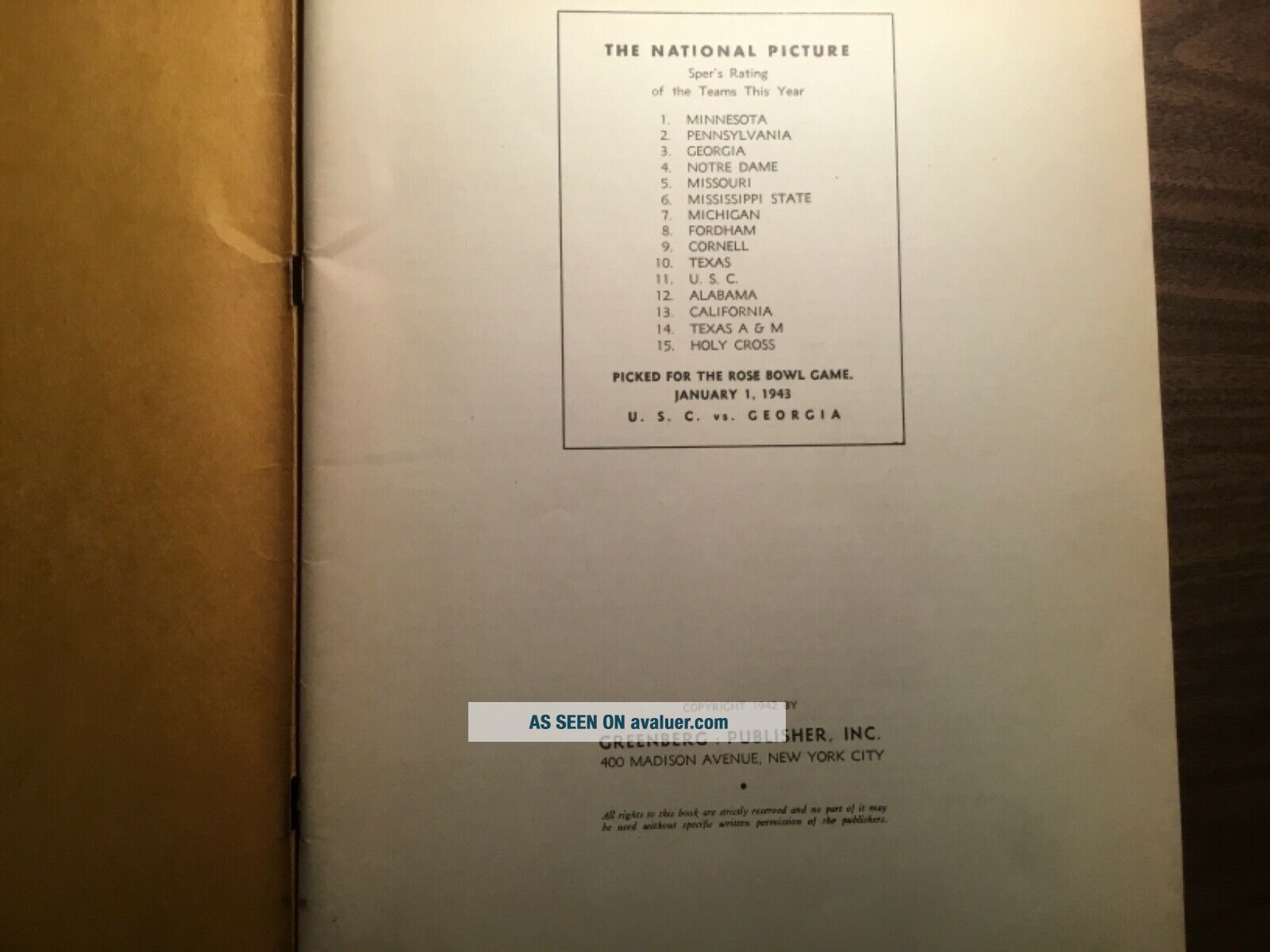 Rare 1942 Norman Sper’s (College) Football Almanac Midwest Section ...