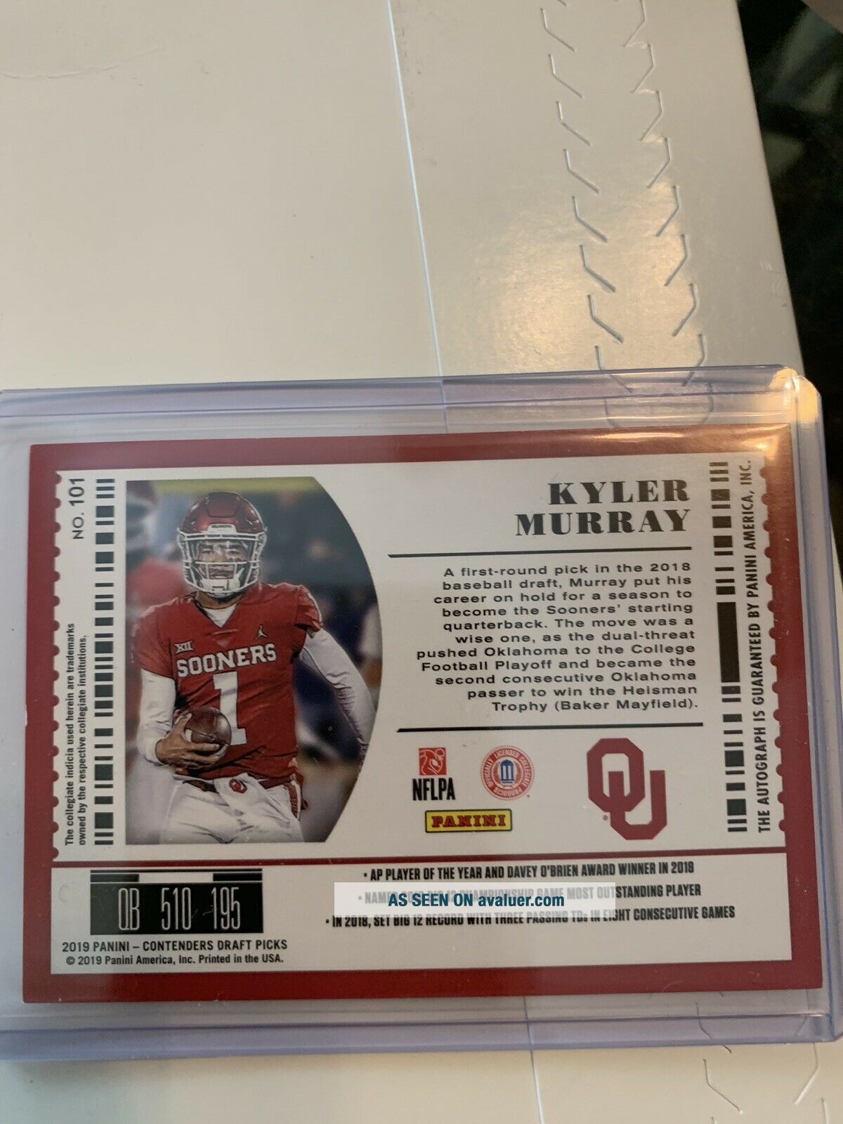 2019 Contenders Draft Kyler Murray Cracked Ice Auto 5/23 | #5829316