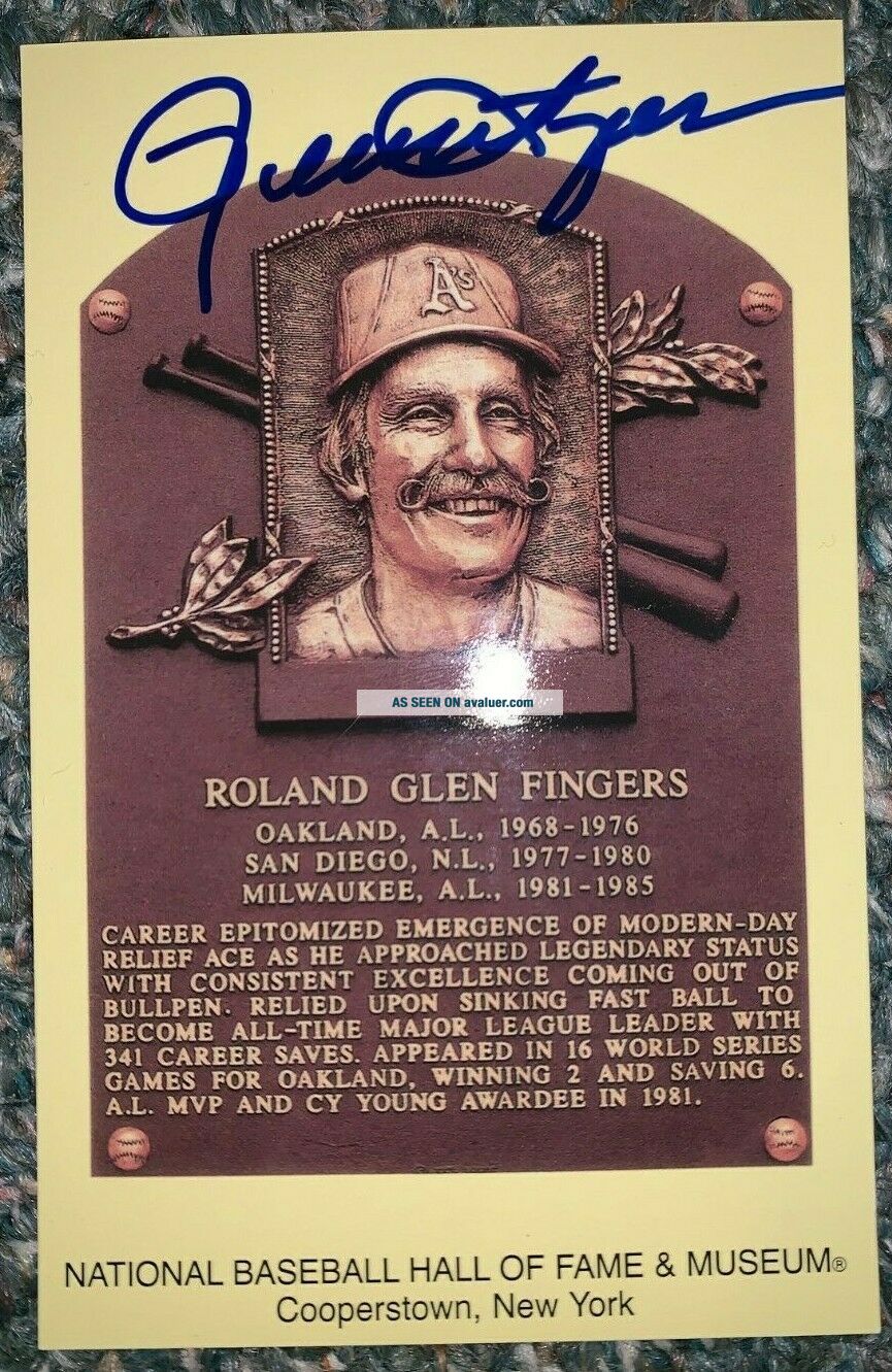 ROLLIE FINGERS SIGNED AUTOGRAPH HOF PLAQUE POSTCARD HALL OF FAME ...