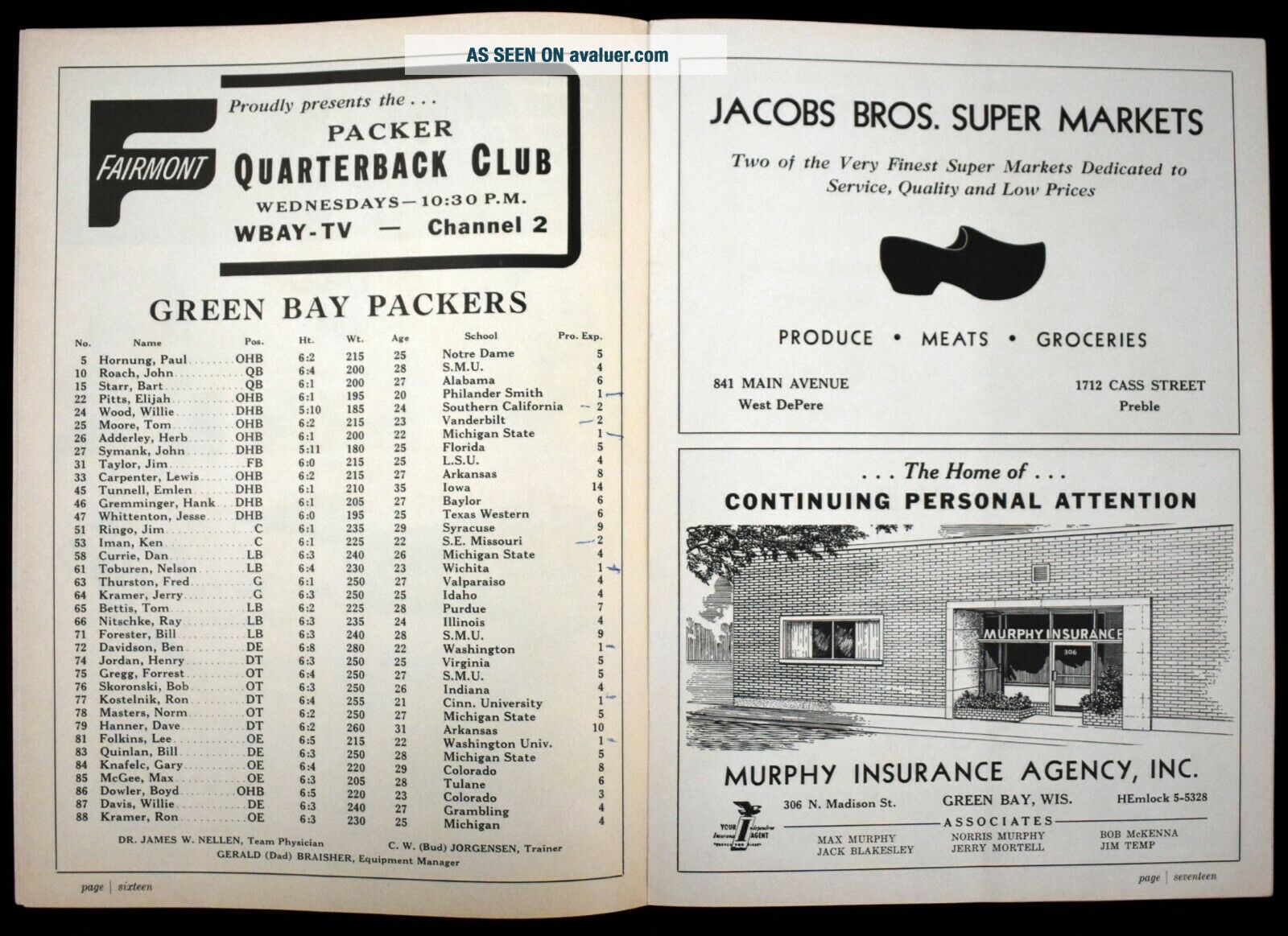 1961 Baltimore Colts V Green Bay Packers NFL Football Game Program ...
