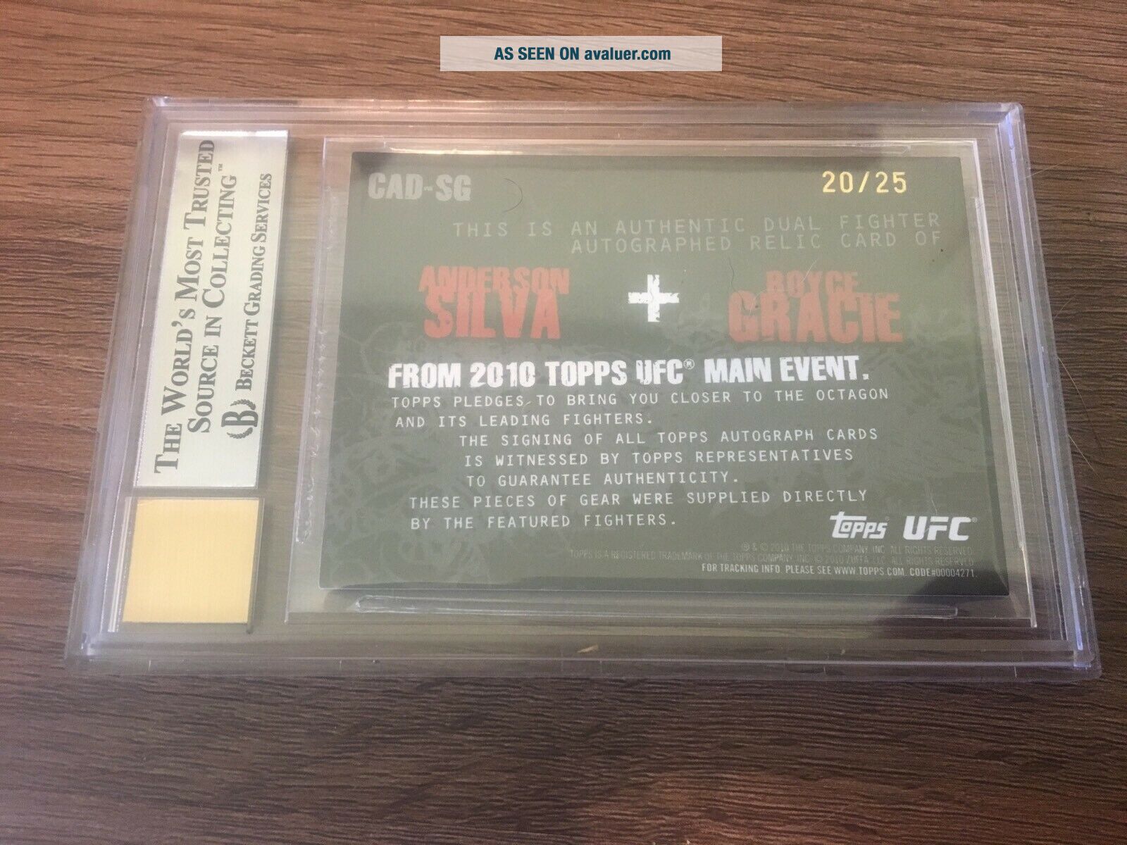 2010 Topps UFC Main Event Anderson Silva / Royce Gracie Dual Autograph ...