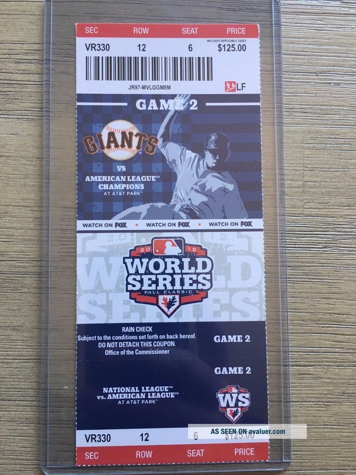 2012 SF Giants World Series Game 2 Ticket Stub 10/25/12 Vs Detroit ...