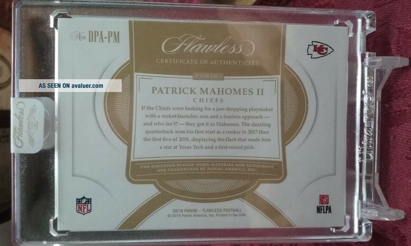 2018 Panini Flawless Patrich Mahomes On Card Auto/Dual Jersey /10 ...