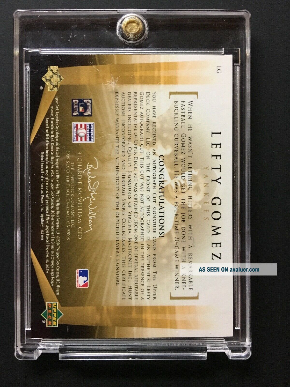 Lefty Gomez Authentic Autograph HOF Auto 2004 Upper Deck SP Legendary ...