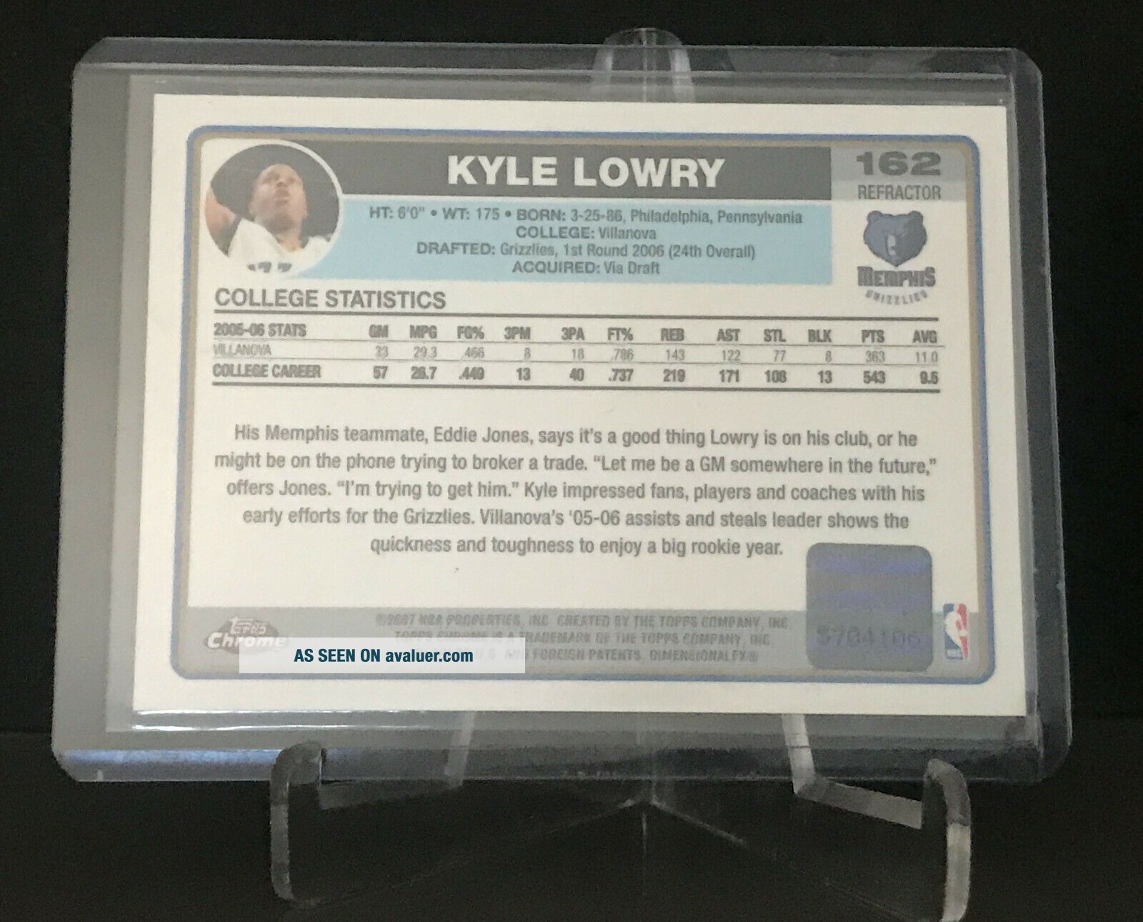 KYLE LOWRY 2006 - 07 Topps Chrome BLACK REFRACTOR AUTO ROOKIE RC SP ...