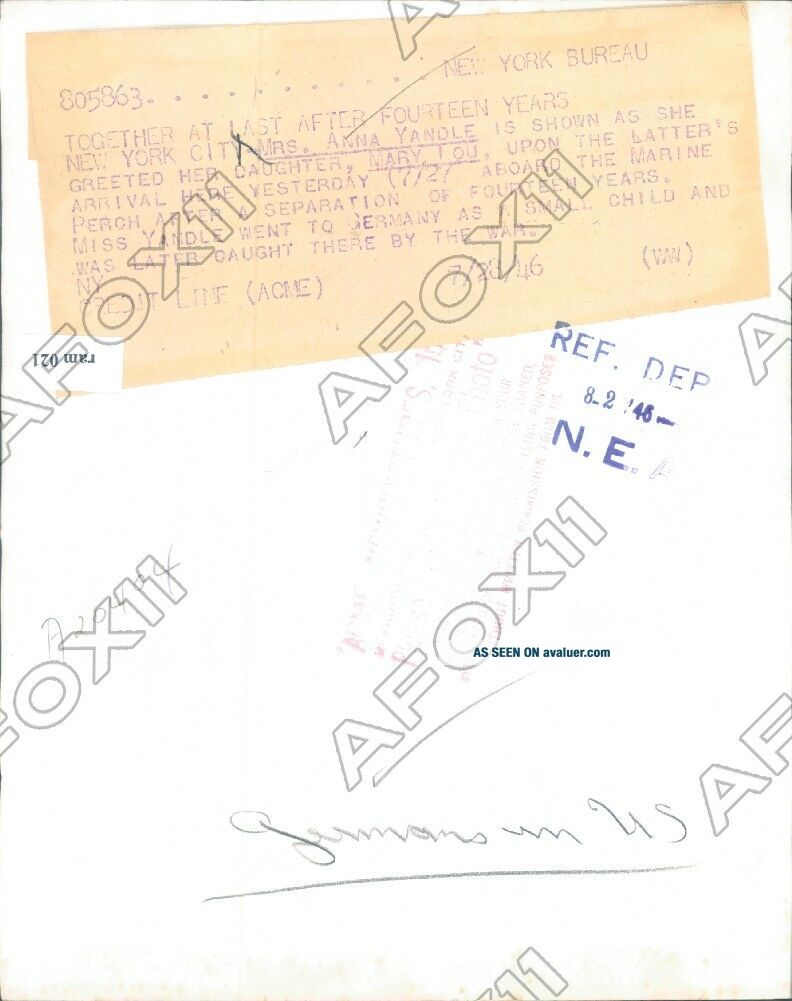 1946 York Mrs Anna Yandle Greeted Daughter Mary Lou In Tears Press ...
