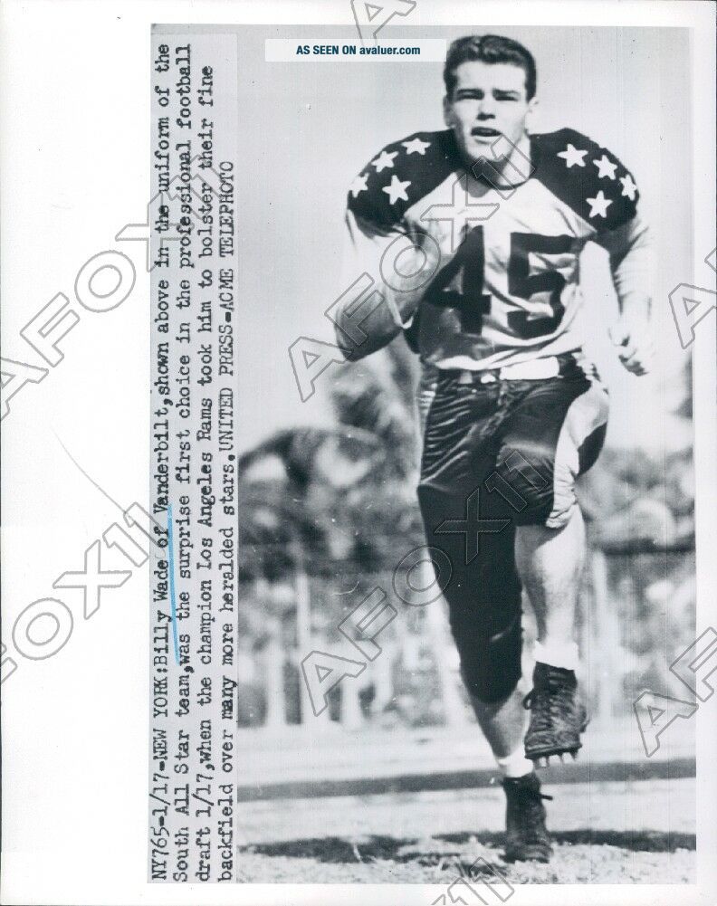 1952 Vanderbilt Commodores Football South All Star Player Billy Wade ...