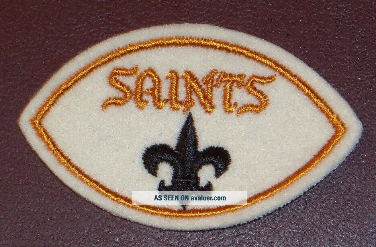 VINTAGE ORLEANS SAINTS NFL LOGO FOOTBALL SHAPED SEW ON PATCH | #6209410