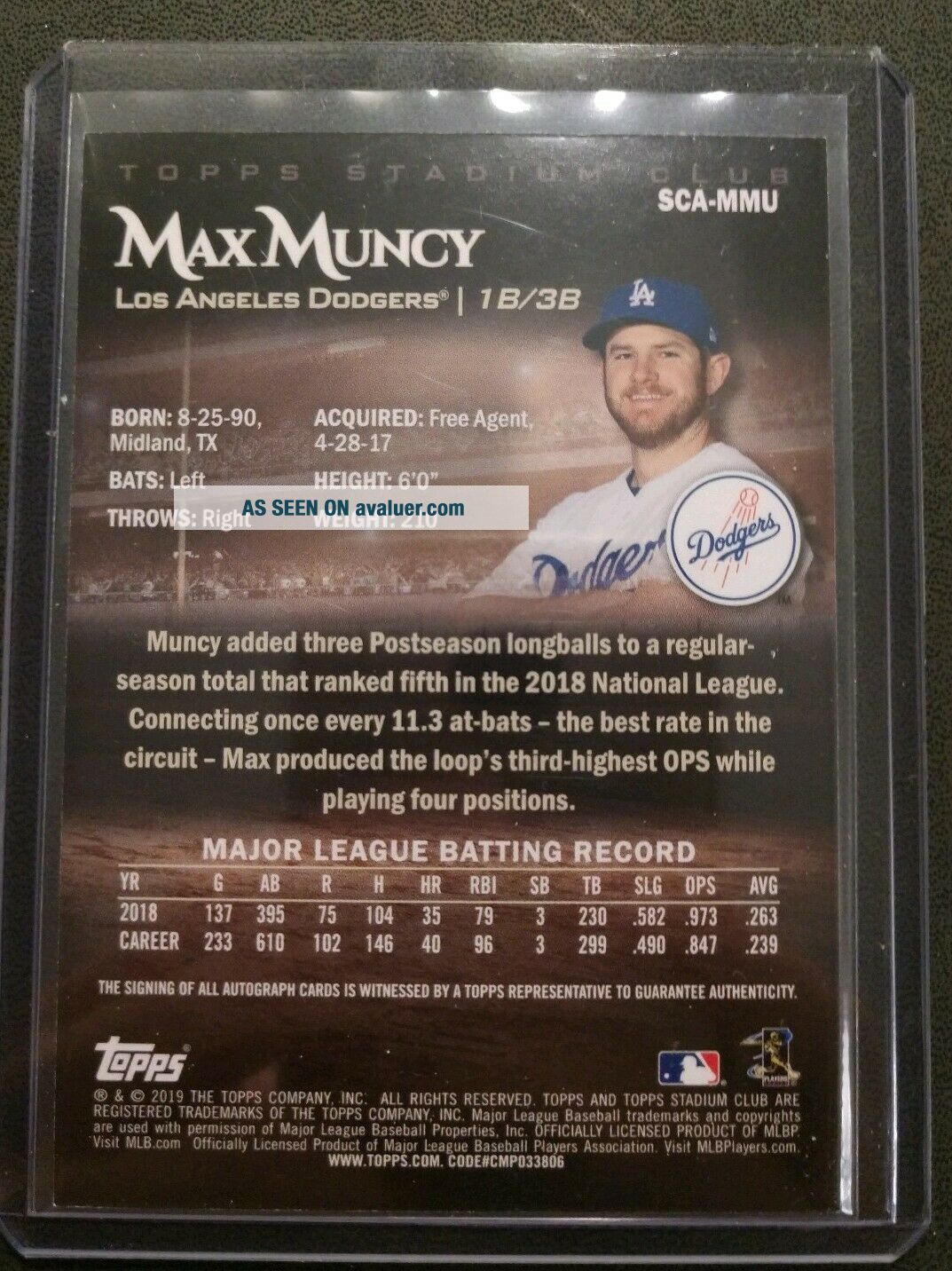 Max Muncy Dodgers AUTOGRAPH 2019 Topps Stadium Club Baseball AUTO ...