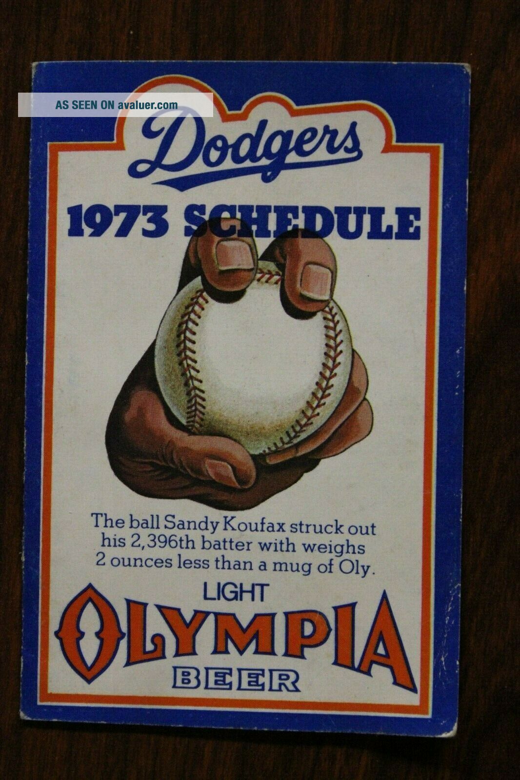 1973 Los Angeles Dodgers Pocket Schedule Olympia Light Beer Sandy ...