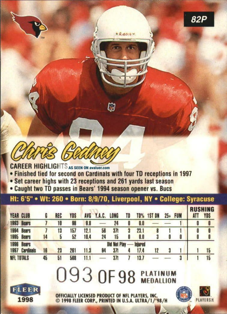 1998 Ultra Platinum Medallion 82P Chris Gedney /98 - NM - MT | #6154488
