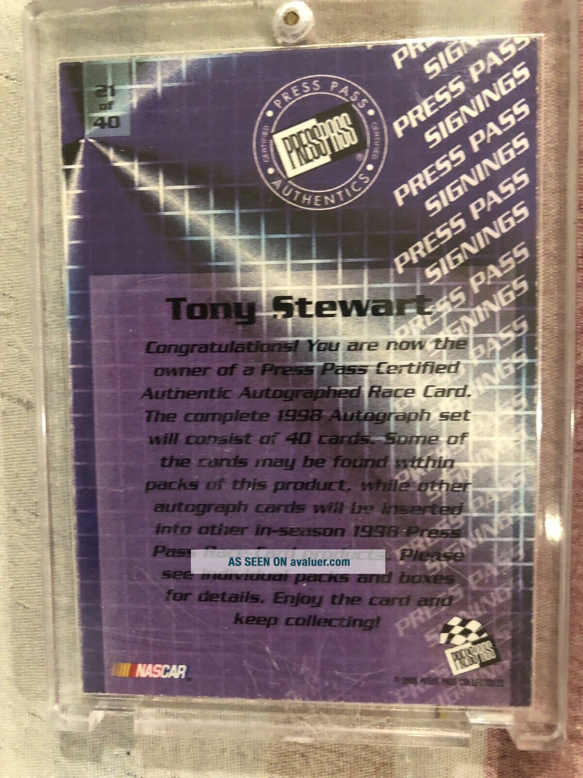 Tony Stewart Rookie Autograph - 1998 Press Pass Signings | #6205514