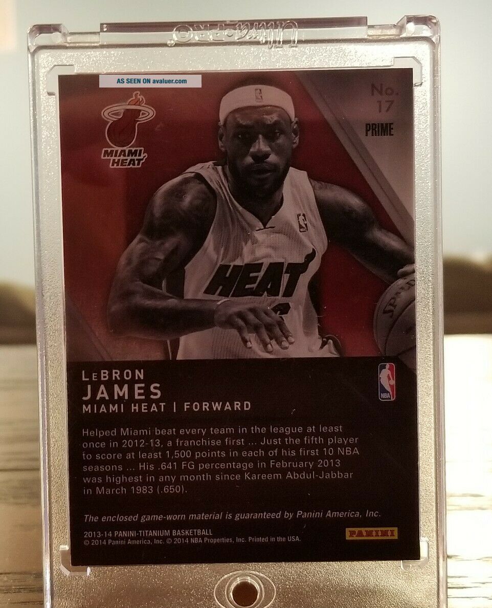 2013 - 14 Panini Titanium Lebron James Titanic Prime Game Jersey Card 3 ...