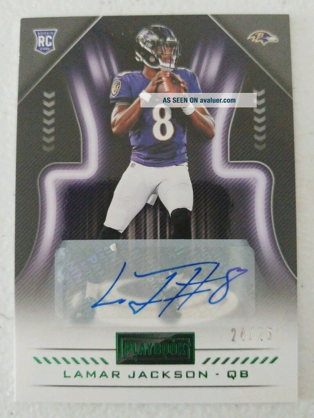 LAMAR JACKSON 2018 Panini Playbook Emerald Rookie Auto Autograph 24/25 ...