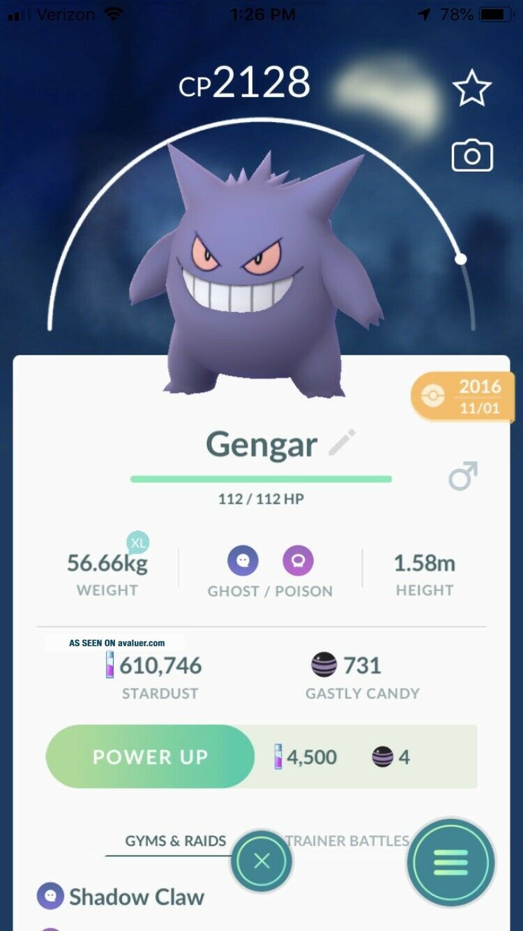 Pokemon Go Gengar Legacy Move Shadow Claw 2016 Catch | #6294868