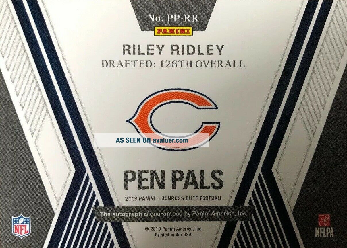 RILEY RIDLEY 2019 Panini Elite Football Pen Pals BLUE INK RC AUTO ...