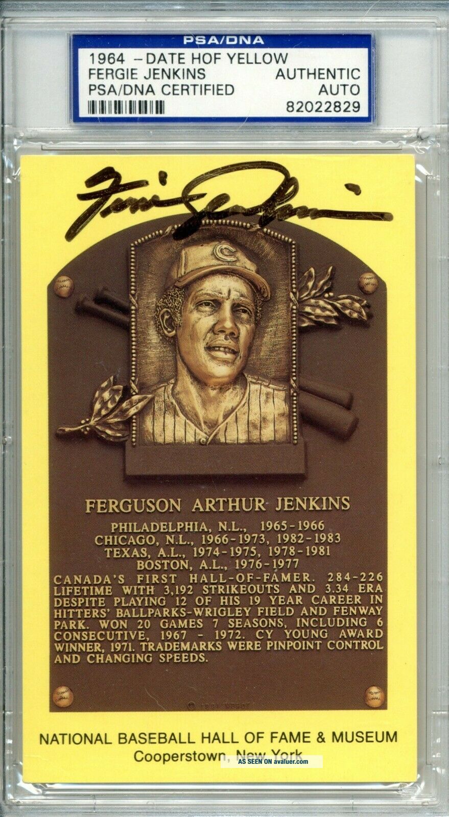 Fergie Jenkins Signed Auto Hall Of Fame HOF Plaque Postcard PSA Chicago ...