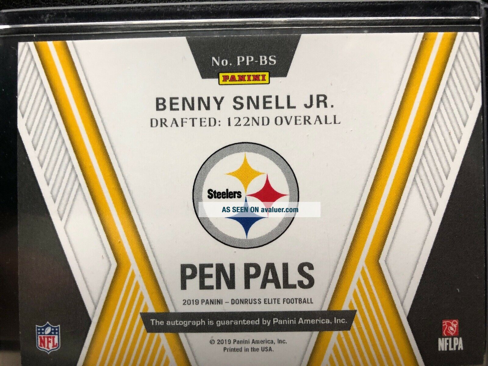 BENNY SNELL JR 2019 Donruss Elite FOTL PEN PALS RC ROOKIE AUTO STEELERS ...