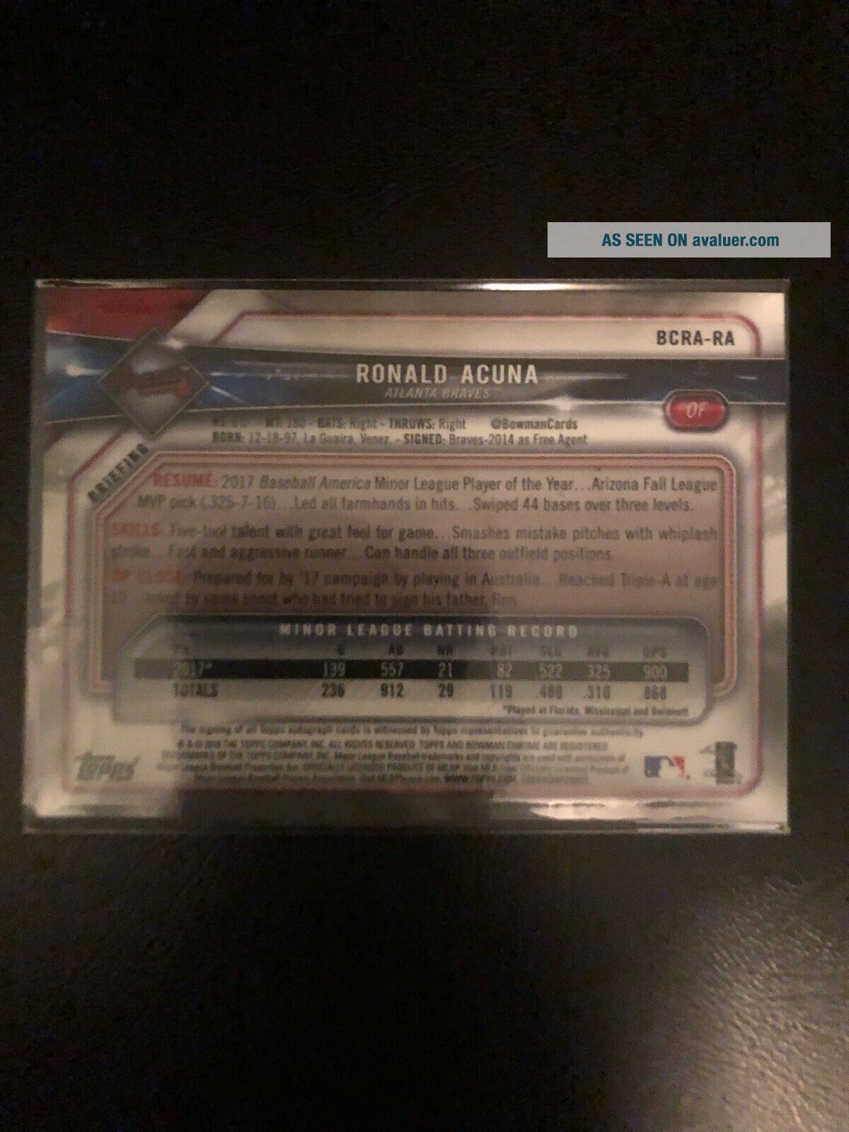 RONALD ACUNA JR 2018 Bowman Chrome Baseball Autograph Rookie On Card RC ...
