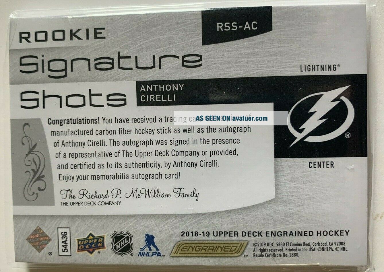18/19 Ud Engrained Anthony Cirelli Rookie Signature Shots Auto 224/249 ...