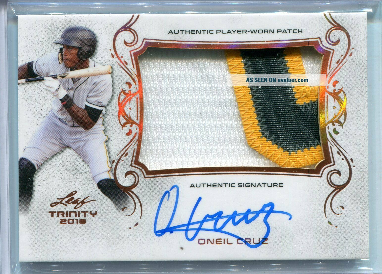 2018 Leaf Trinity Oneil Cruz JUMBO LOGO PATCH RELIC AUTO AUTOGRAPH RC ...