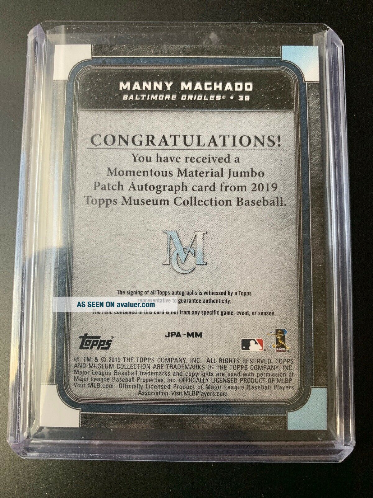 Manny Machado 2019 Topps Museum Momentous Material Patch Auto 4/5 ...