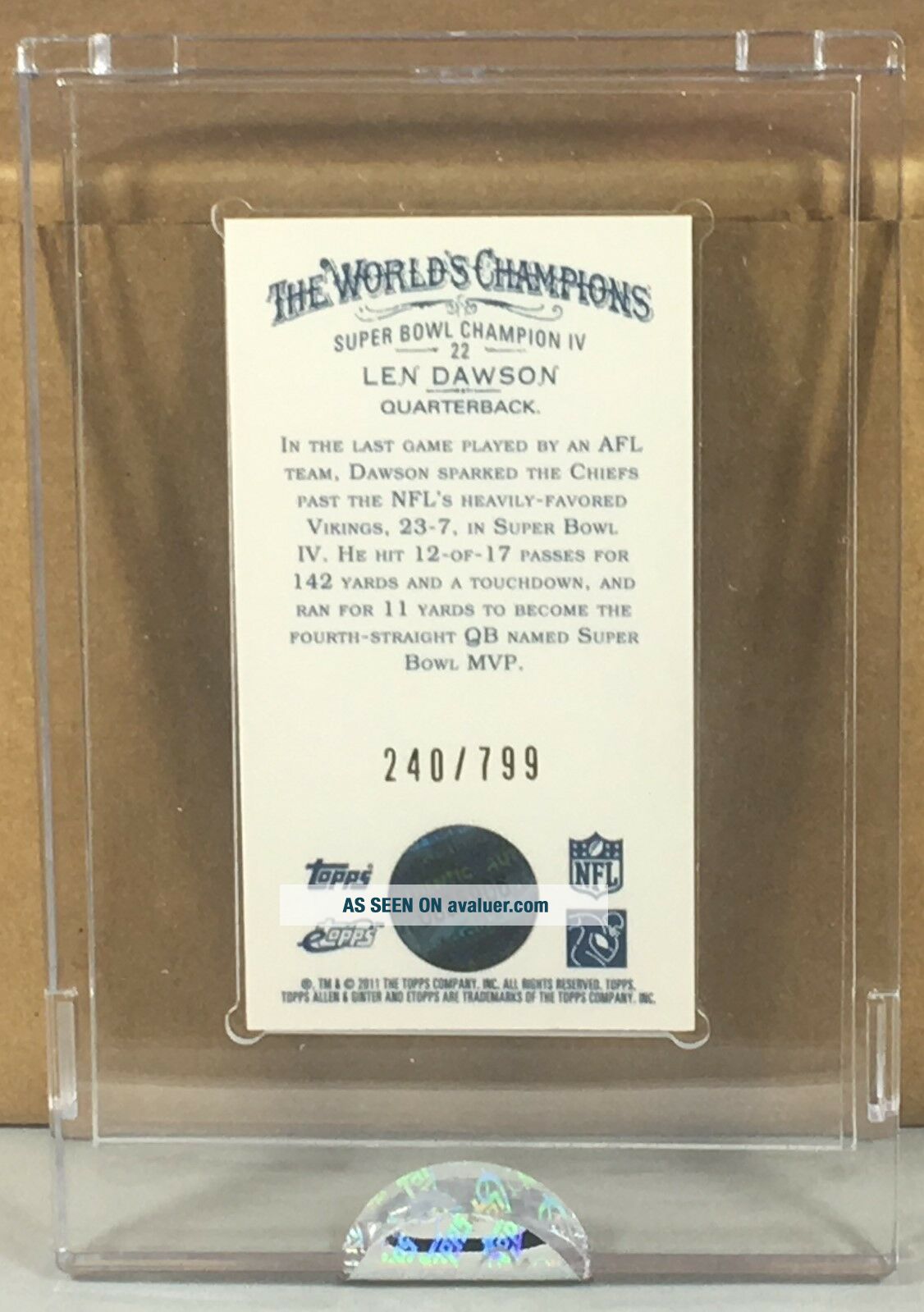 2011 ETOPPS ALLEN GINTER IN HAND LEN DAWSON KANSAS CITY CHIEFS HOF 240/ ...