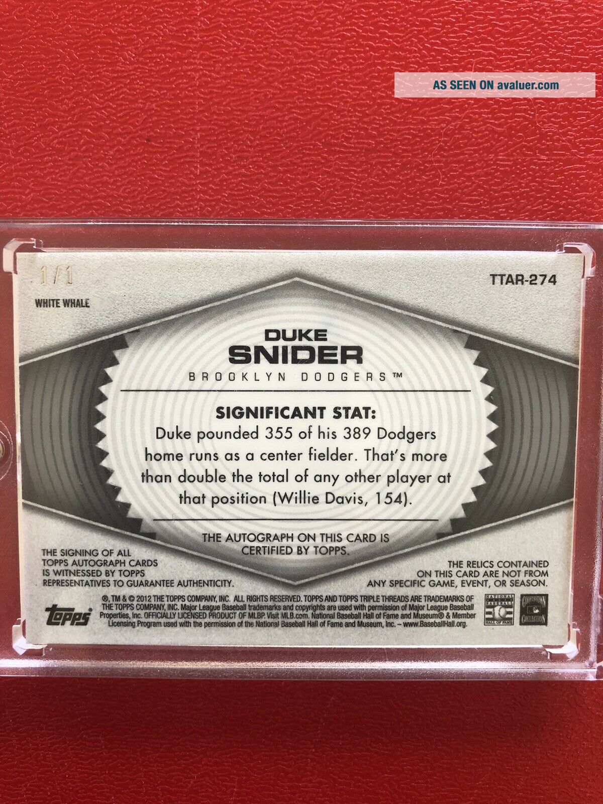 2012 Topps Triple Threads Duke Snider White Whale Autograph Bat Relic ...