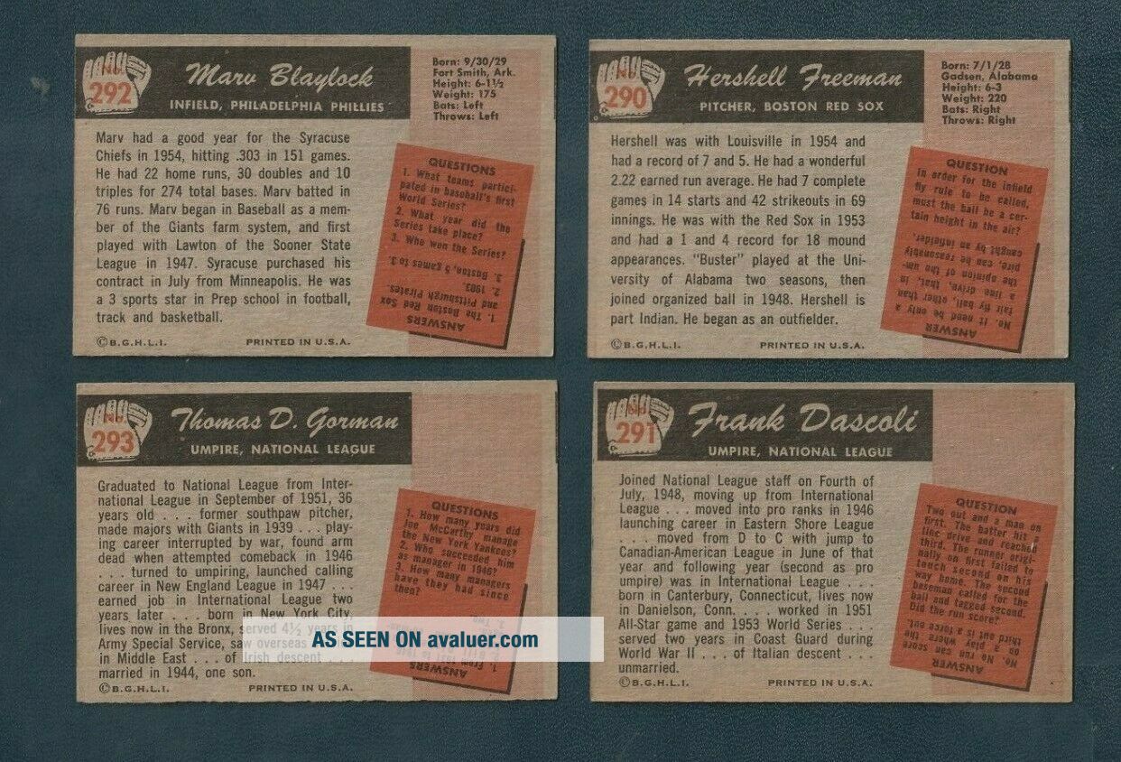 1955 BOWMAN FRANK DASCOLI HIGH 291 NRMT UMPIRE | #6576019