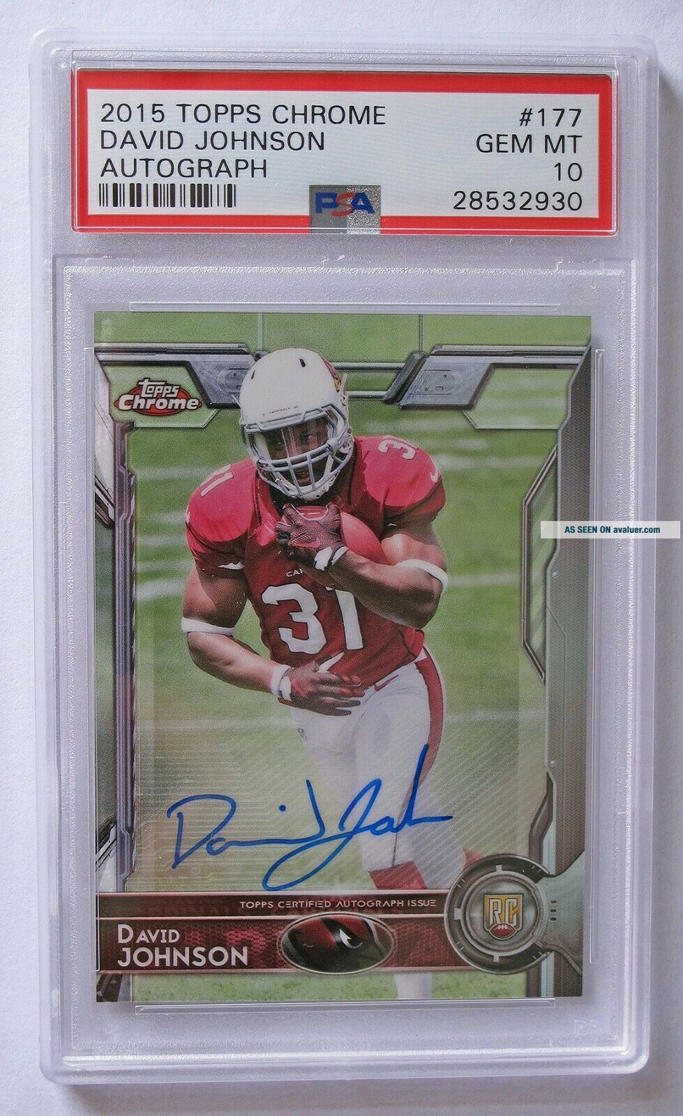 David Johnson 2015 Topps Chrome RC On Card Auto PSA Gem MT 10 Rookie ...