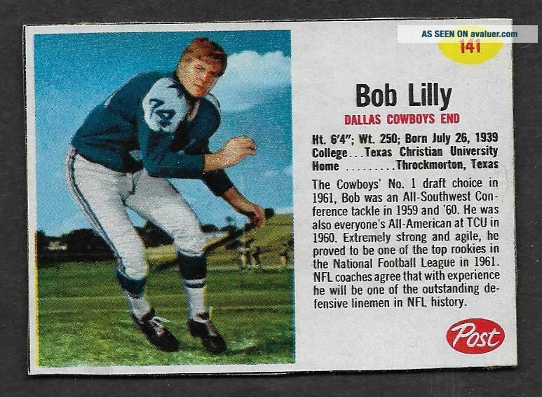 1962 Post Cereal 141 Dallas Cowboys BOB LILLY Rookie (RC) EX, | #6635158