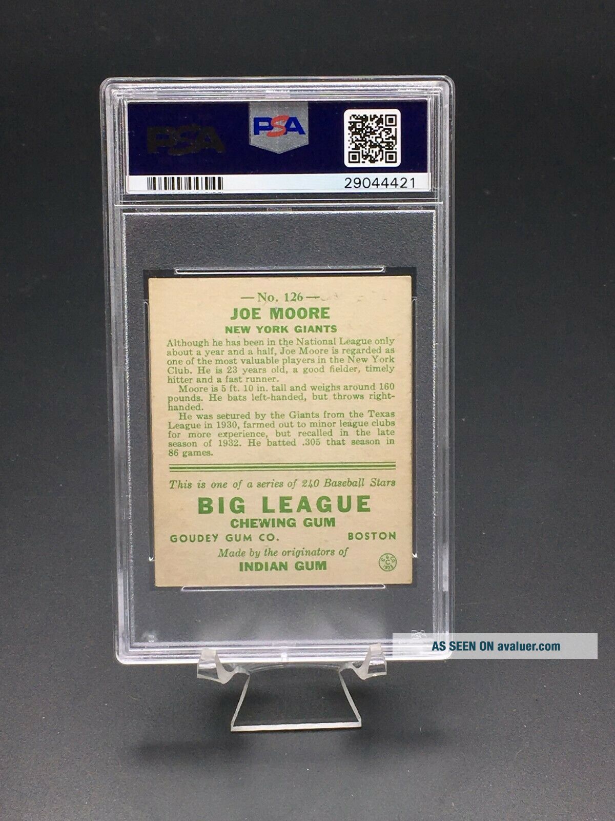 1933 GOUDEY BASEBALL JOE MOORE PSA EX - MT 6 126 YORK GIANTS | #6650897