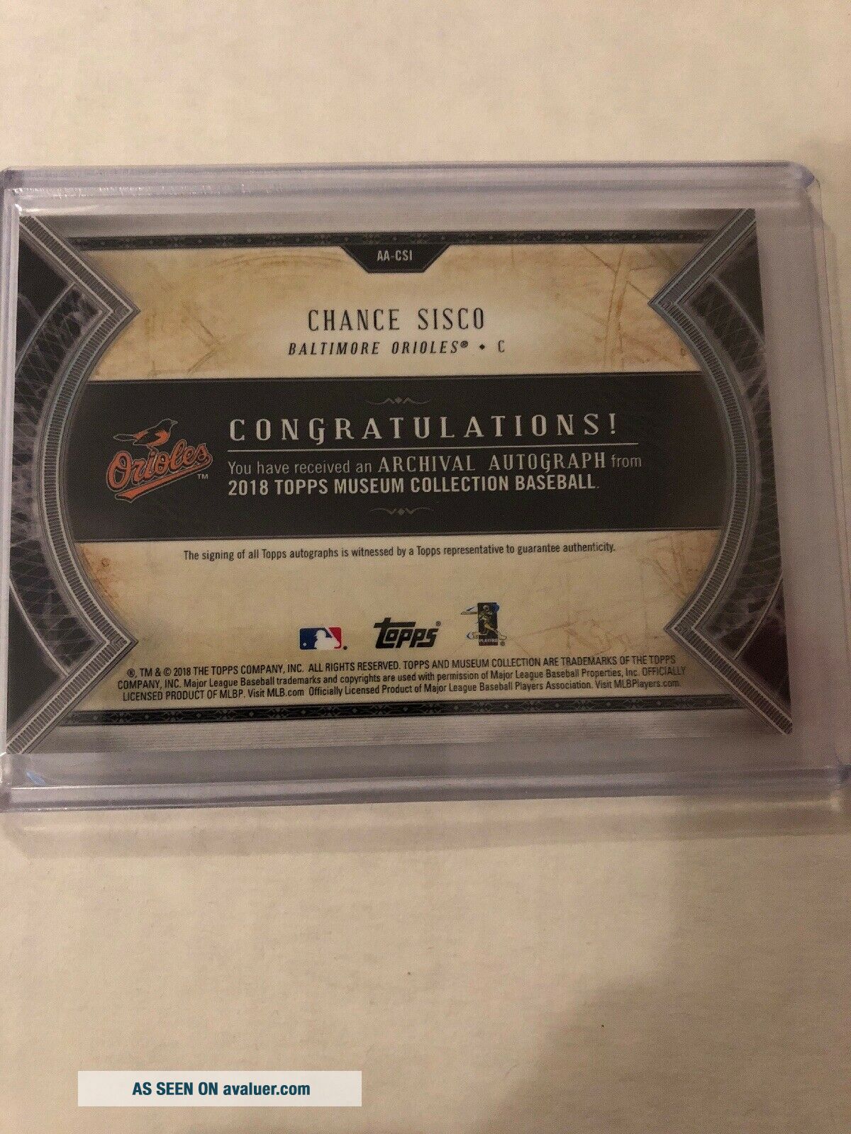 Chance Sisco 2018 Topps Museum Archival Rookie Auto Gold 15/25 On Card ...